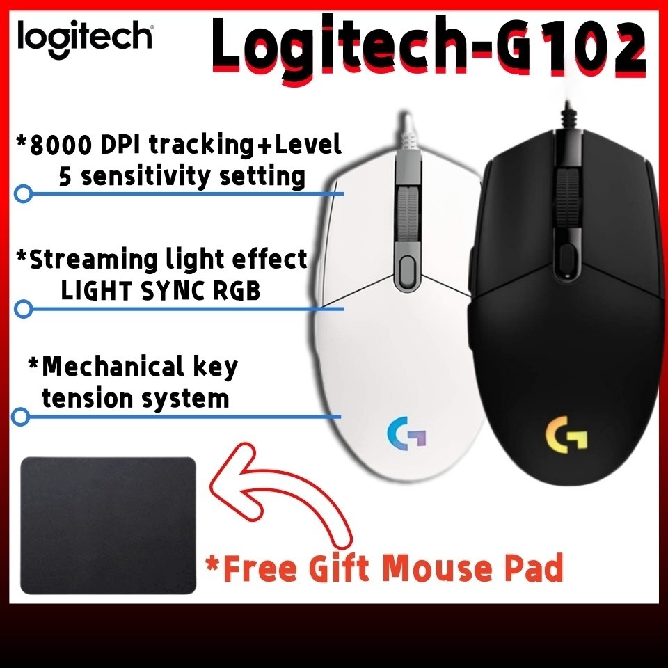 Logitech G102 MOBA/FPS Mouse - Mechanical Buttons, 6 Programmable Keys ...