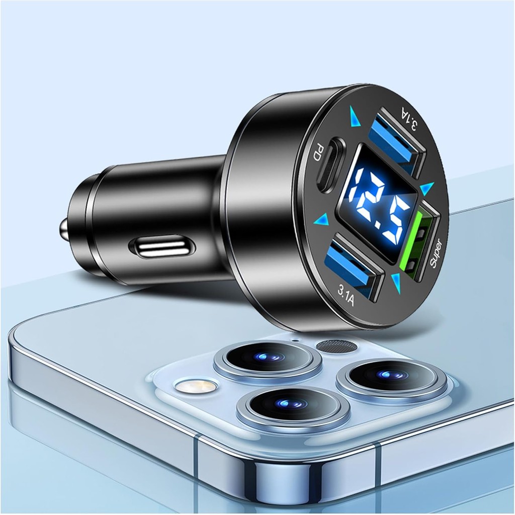 Fast Car Charger,4 Ports ette Lighter USB Charger with LED Voltmeter ...