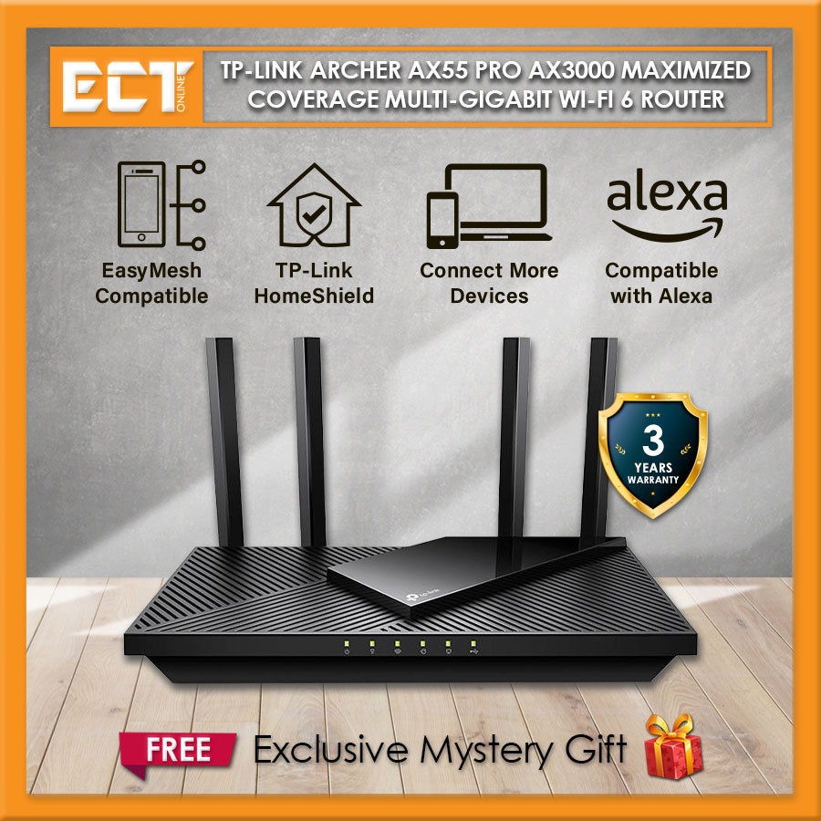TP-Link Archer AX55 Pro AX3000 Maximized Coverage Multi-Gigabit Wi-Fi 6 Router with 2.5G Port ...
