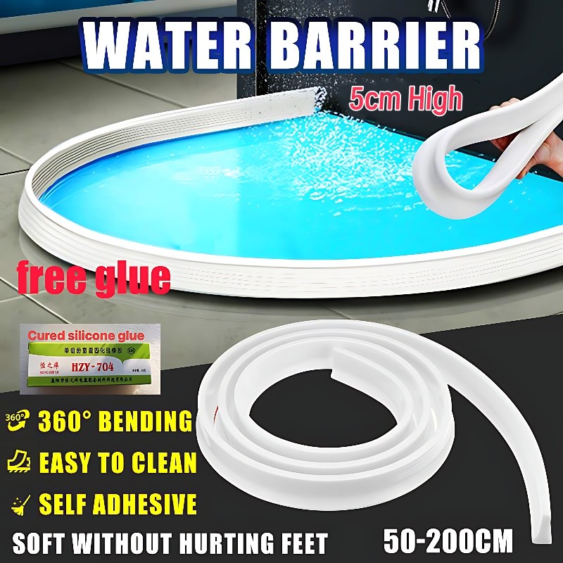 Ready Stock Bathroom Shower Water Blocking Strip Water Barrier Flexible ...