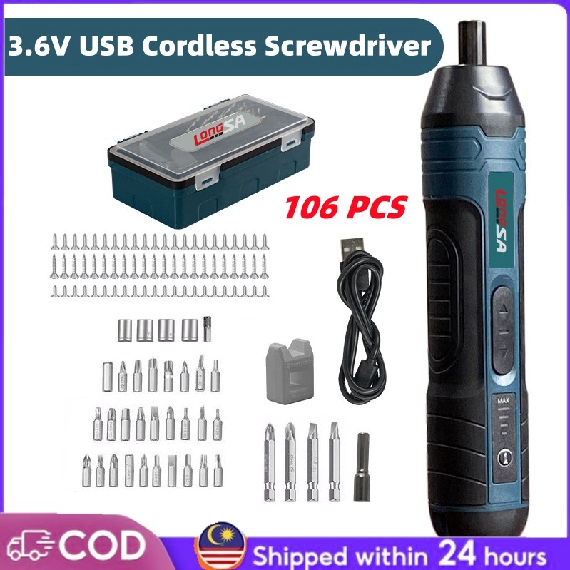 【Ready Stock】106pcs 3.6V Mini Cordless Drill Recharge Screw Driver Set ...