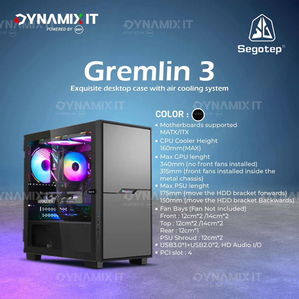 Segotep GREMLIN 3 Tempered Glass m-ATX PC Case - Black | Shopee Malaysia