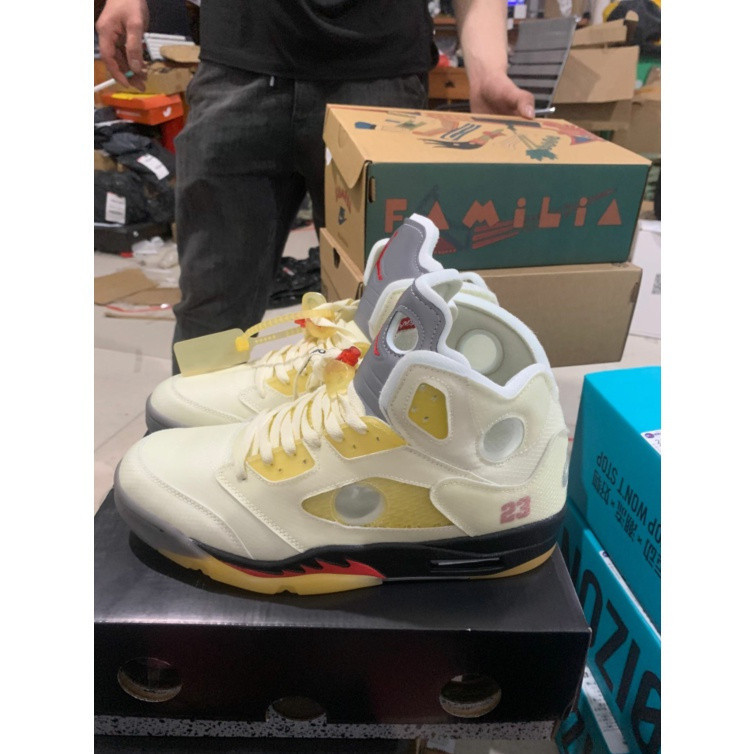 Ready Stock Off-White x Air Jordan 5 Retro SP “Sail” Rice Red Sneakers ...