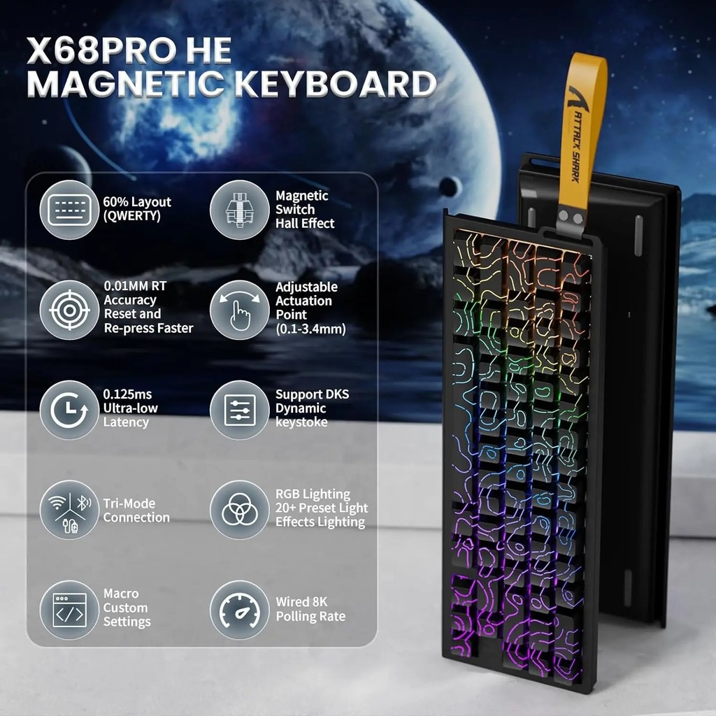 ATTACK SHARK X68 PRO HE Wireless Rapid Trigger Gaming Keyboard 8K ...