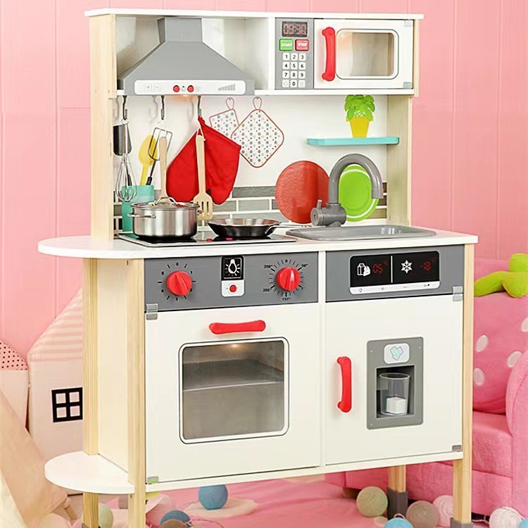European style Wooden Kitchen Toy Set Pretend Play Toys - with Sound ...
