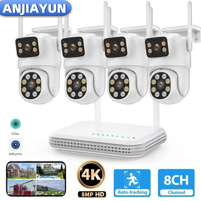 Wireless 8CH NVR CCTV System 8MP Outdoor 2-Lens WIFI Camera 2-Way Audio ...