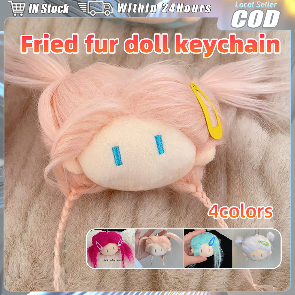 keychain plush toy Cotton Doll Keychain Fired Hair Doll Pendant Plush ...