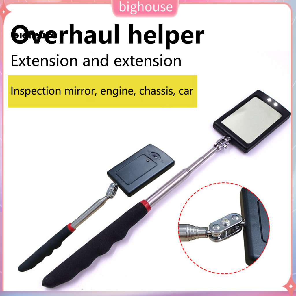 Inspection Mirror with LED Light 360-degree Rotation Telescopic Rod ...