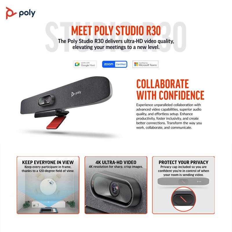ORIGINAL Polycom Poly Studio R30 Webcam 4K All-in-One Video Conference ...
