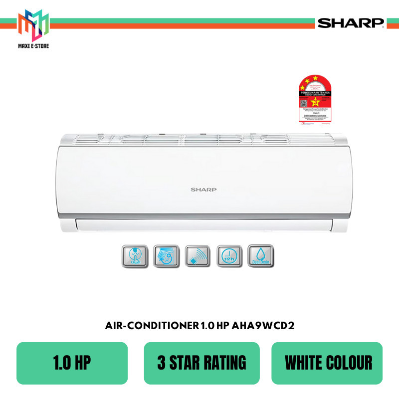 Sharp AHA9WCD2 R32 Non-Inverter Air Conditioner 1.0 HP AUA9WCD2 3 Star Rating Auto & 3-Step Fan ...