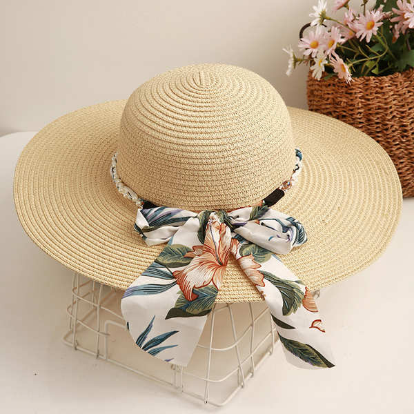 topi pantai topi perempuan Straw Hat Female Summer Travel Sun Hat ...