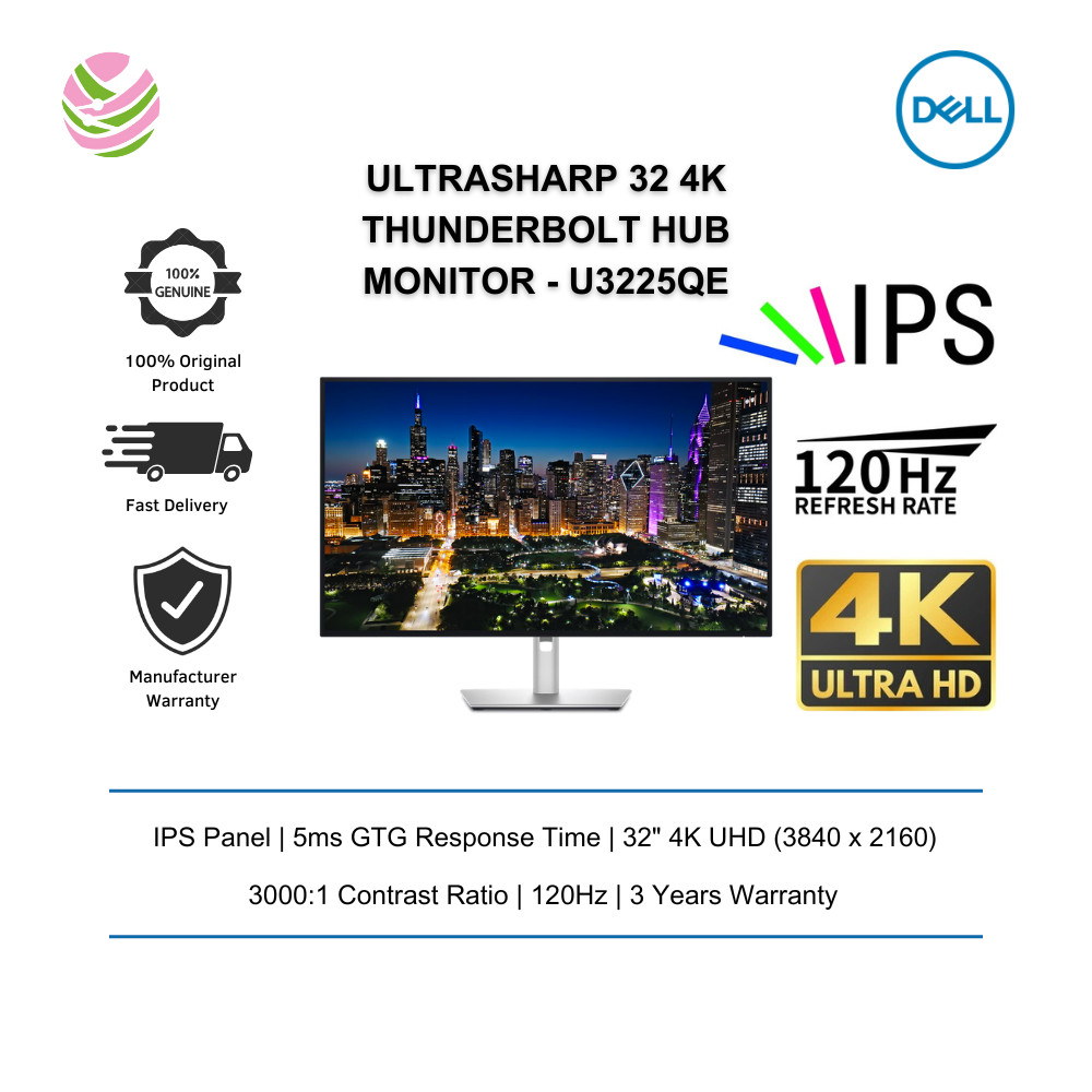 Dell UltraSharp 32 4K Thunderbolt Hub Monitor - U3225QE (IPS, 120Hz, 5ms, 4K UHD, 3840x2160 ...