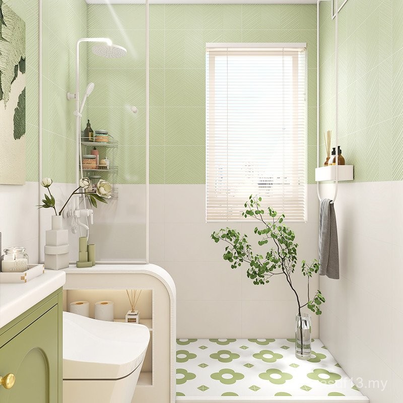 French Avocado Green Bathroom Tile Full Ceramic Cream White Soft Light ...