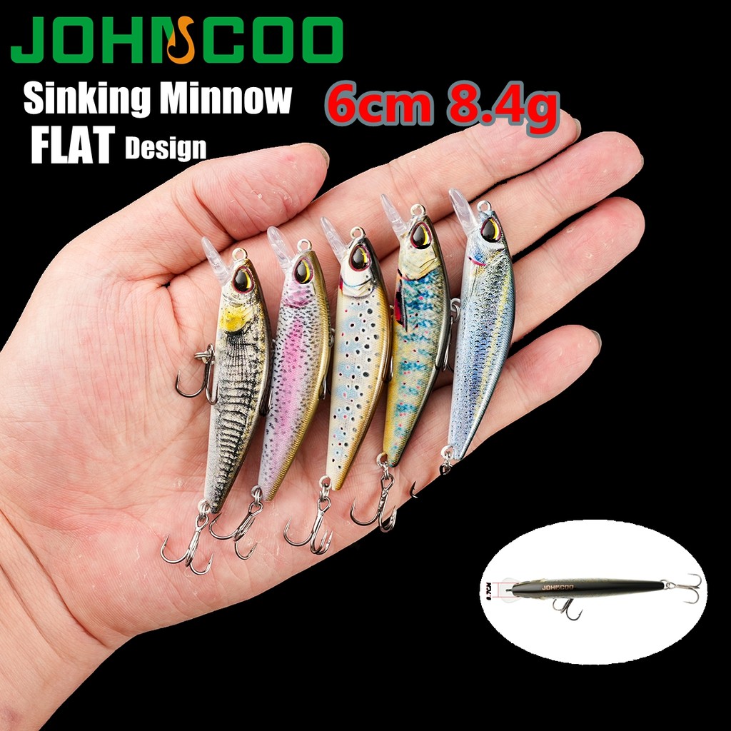 Fishing Lure Laser Skin Sinking Minnow 6cm 8.4g Laser Bait 3D Eyes With 2 Trible Hook Fishing ...