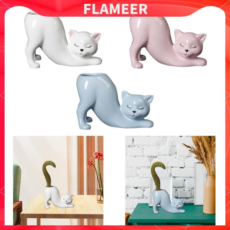[FlameerMY] Cat Tail Flower Pot Cute Cat Tail Planting Pot Ceramics ...