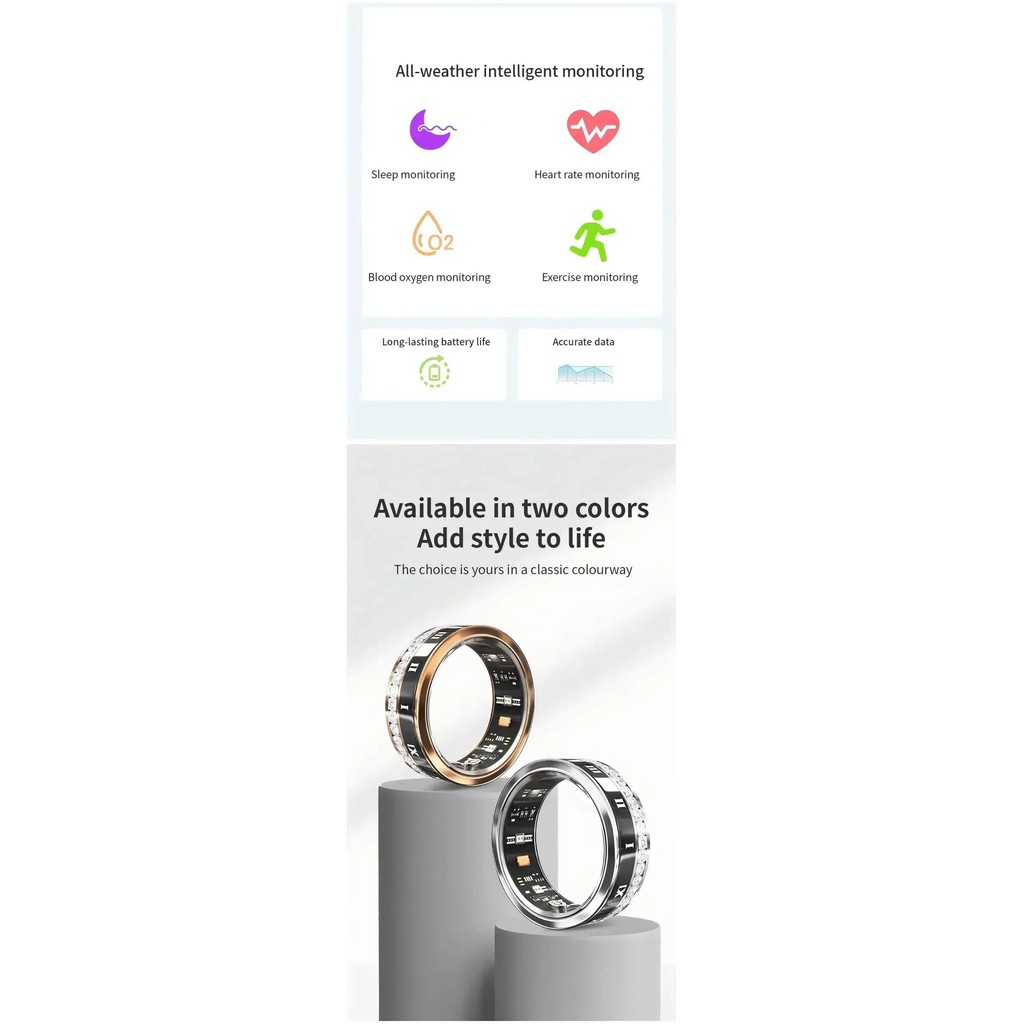 Diamond Smart Rings Blood Oxygen/Heart Rate/Sleep Monitoring,IP68 5ATM ...