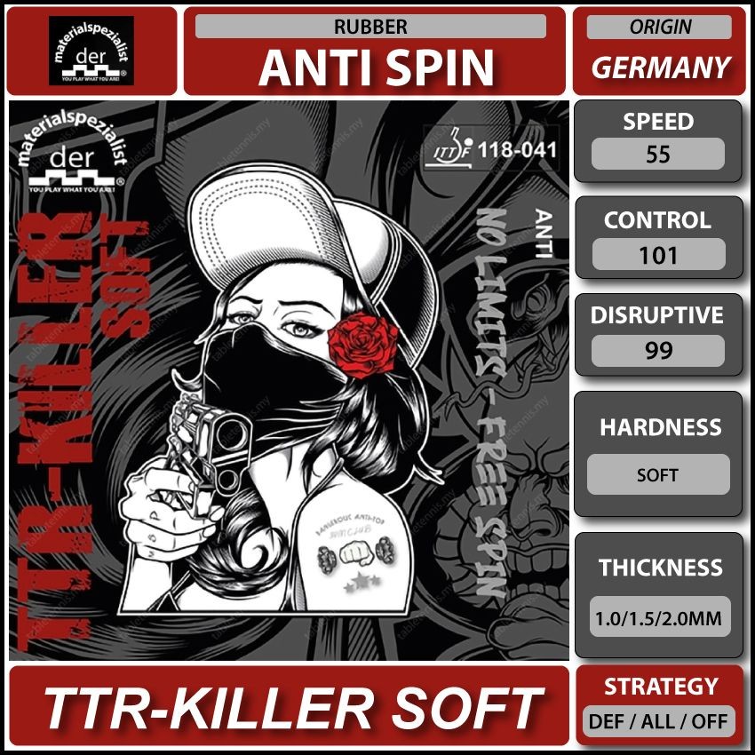 Der Materialspezialist TTR-Killer Soft Anti Spin Table Tennis Rubber ...