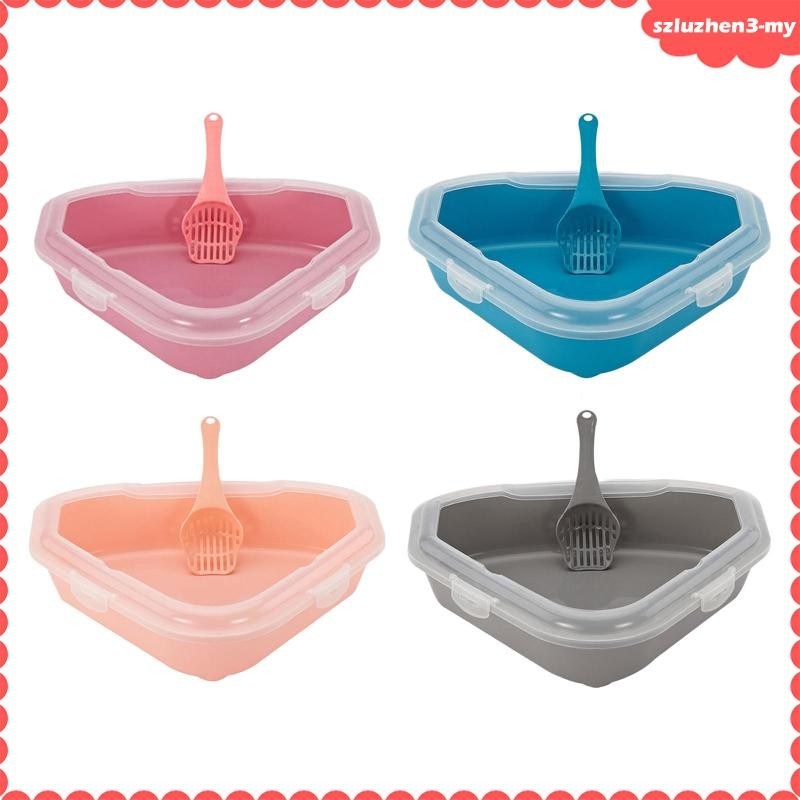 [SzluzhenbcMY] Cat Litter Tray Cat Potty Low Entry for Corner Triangle ...