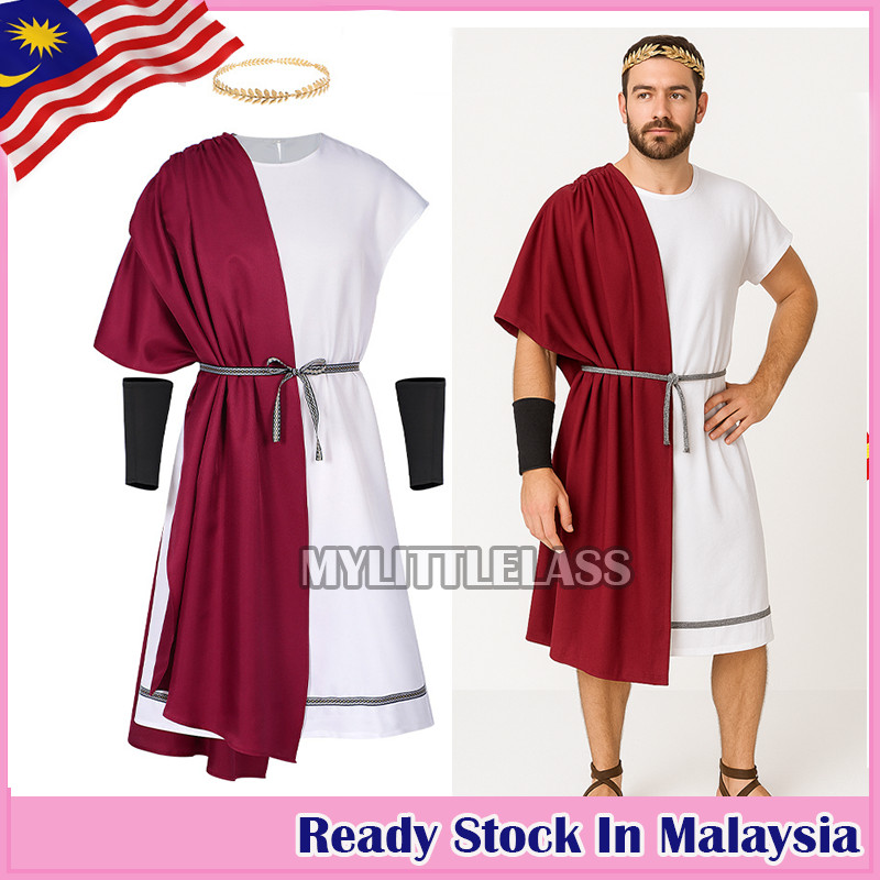 MYLITTLELASS Kostum Lelaki Dewasa Gaya Roman Jubah Putih Toga Merah ...