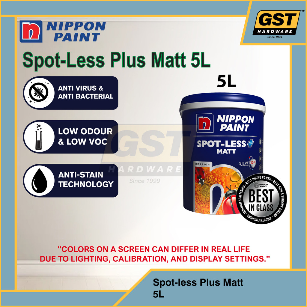 5L Nippon Paint Spot-Less Matt Finish Interior Wall Paint Cat Dalam ...