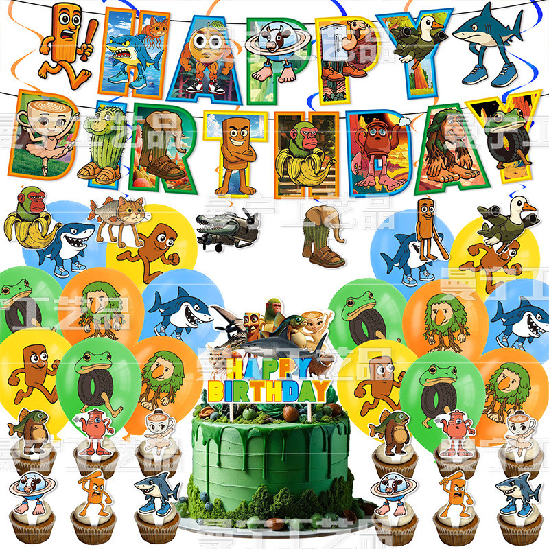 Italian Brainrot Tralalero Tralala Balloons Cake Topper Backdrop ...
