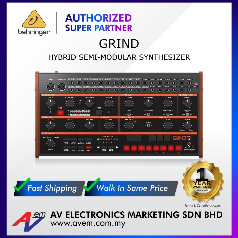 Behringer GRIND Hybrid Semi-Modular Synthesizer with 24 Digital Sound Engines, Analog Ladder ...