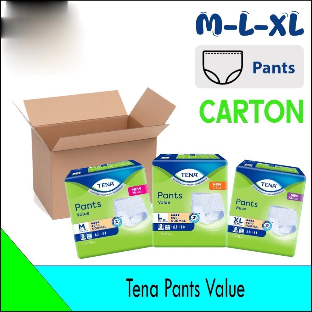 Tena Pants Value (1 Carton) - Size M (10x8) / L (10x8) / XL (8x6) | Shopee Malaysia