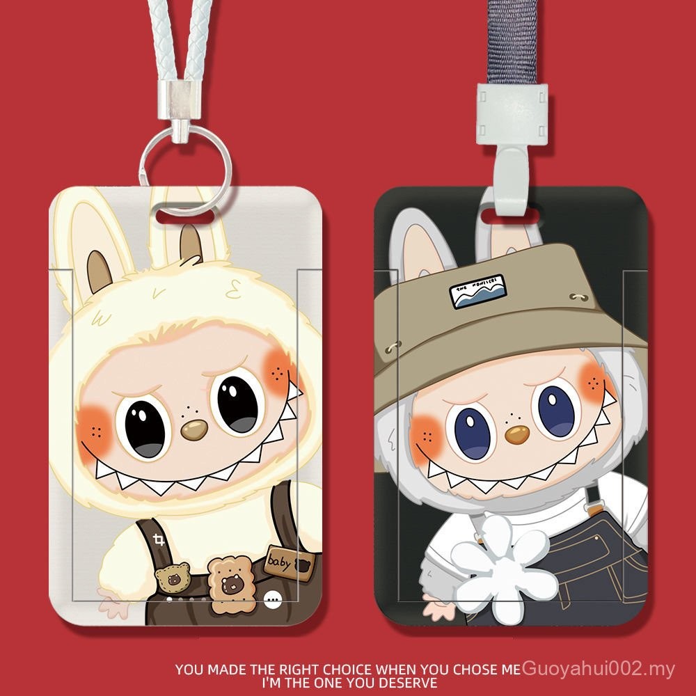 Couple Labubu Student Slide Cartoon Card Holder Bus Meal Card ID Holder ...
