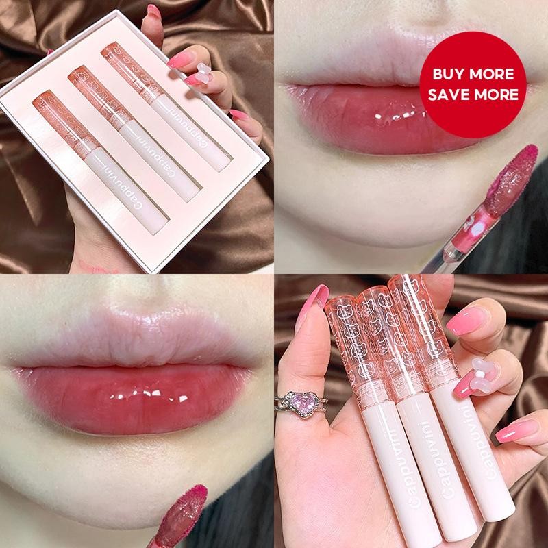 CAPPUVINI 3 Colors Lipstick Set Mirror Glaze Long Lasting Gloss Color ...