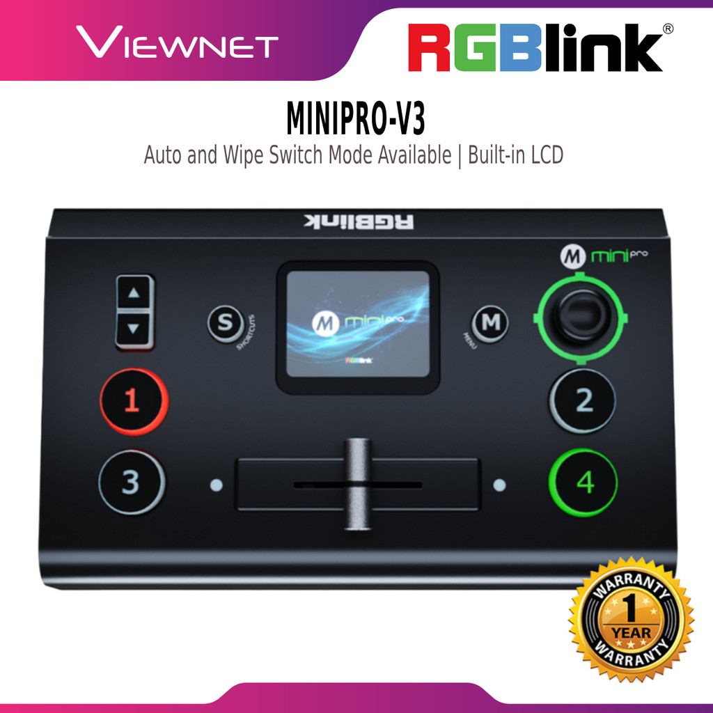 RGBLINK MINI-PRO V3 3RD GENERATION OF MINI STREAMING SWITCHER, QUAD HDMI 2.0 INPUT/ BUILT-IN LCD ...