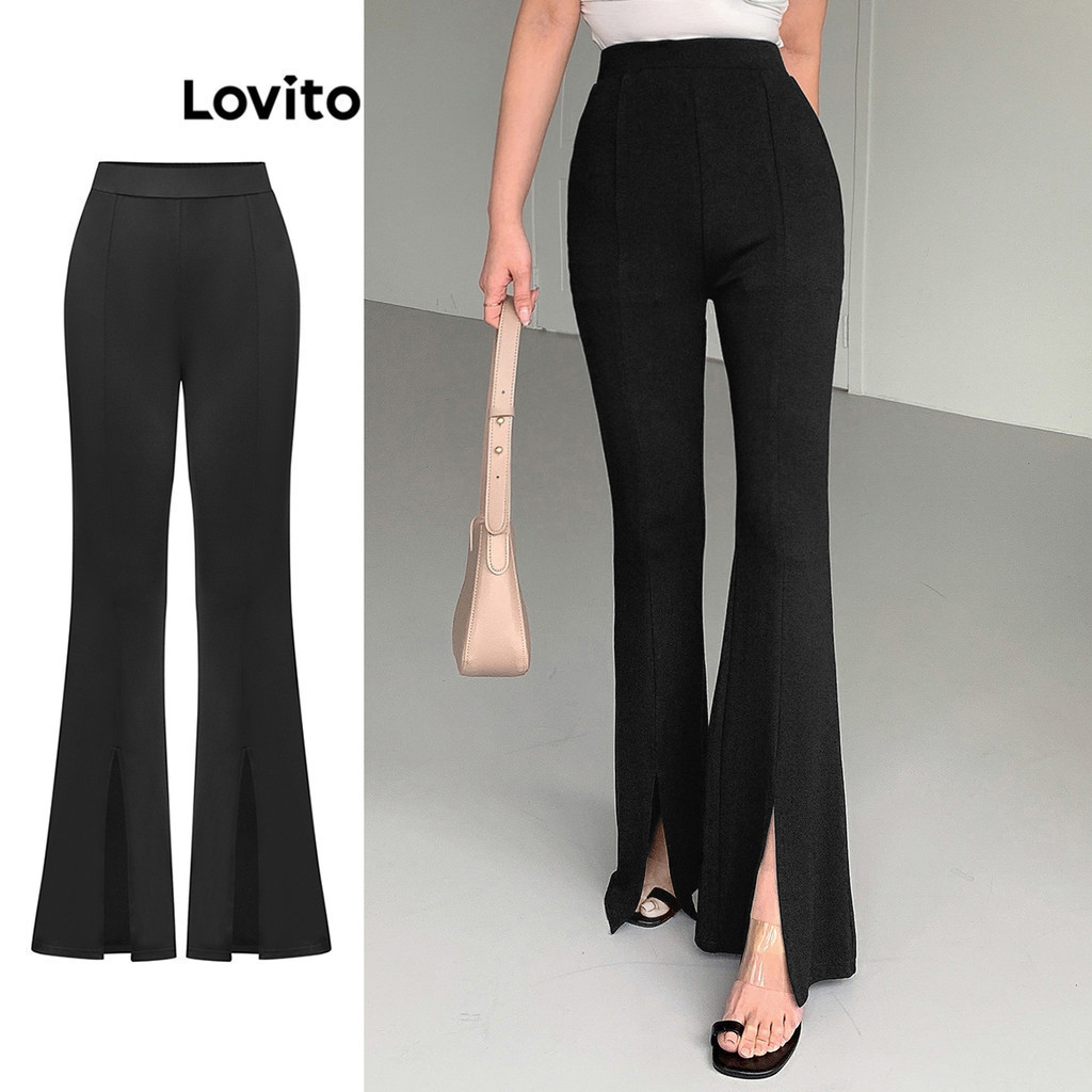 Lovito Elegant Pants Plain Split Front Pant for Women L95ED030 | Shopee ...