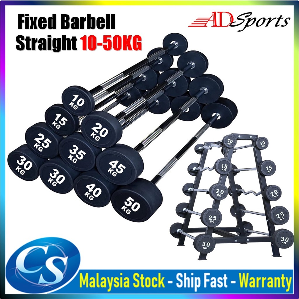 ADSports Fixed Straight Barbell Set (10KG–50KG) Rubber Coated Solid ...