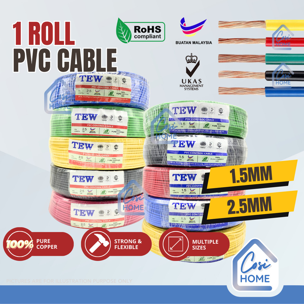 1 Roll Wayar Elektrik PVC 1.5mm / 2.5mm | Copper Wire Single Core ...