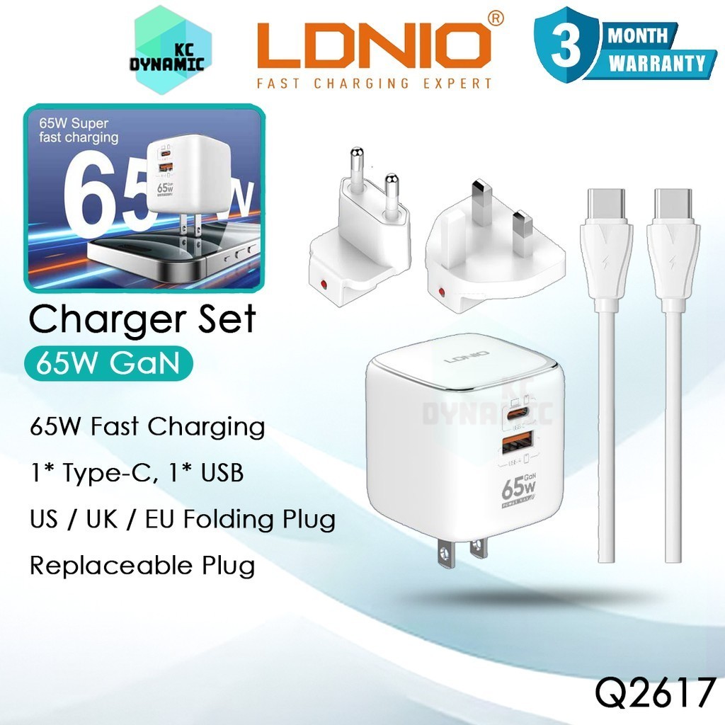 LDNIO Q2617 65W Charger Set 65W Fast Charging Charger Adapter Set US UK ...