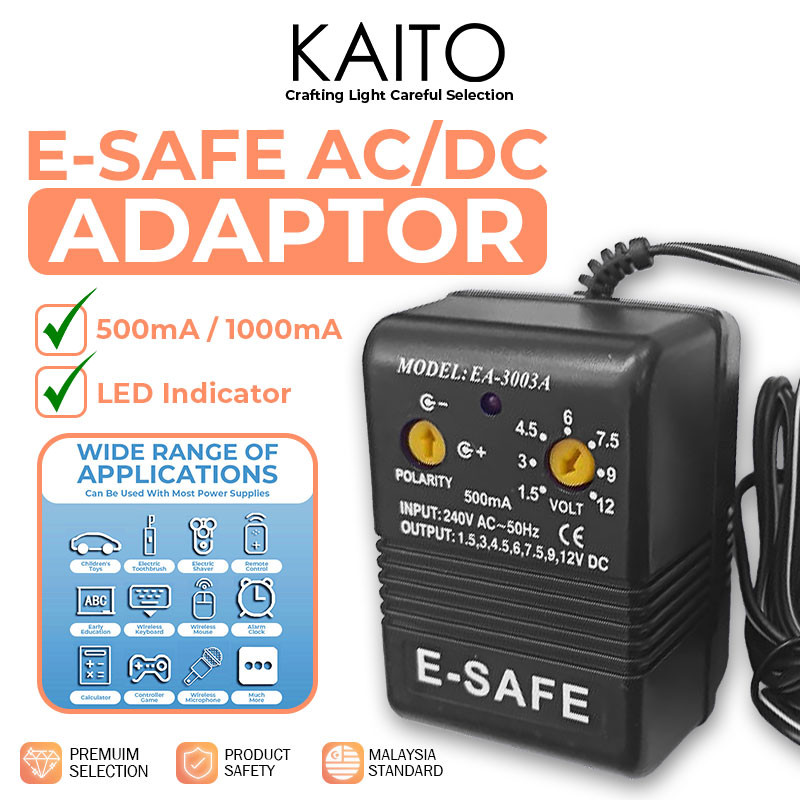 E-Safe Power Supply AC DC Adaptor 500mA/1000mA EA-3003A/EA-3006A Input ...