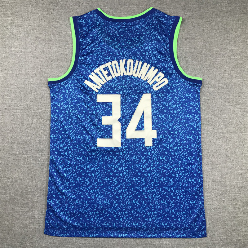 2024 Bucks 34 Blue City Edition Embroidered BASKETBALL Uniform ...