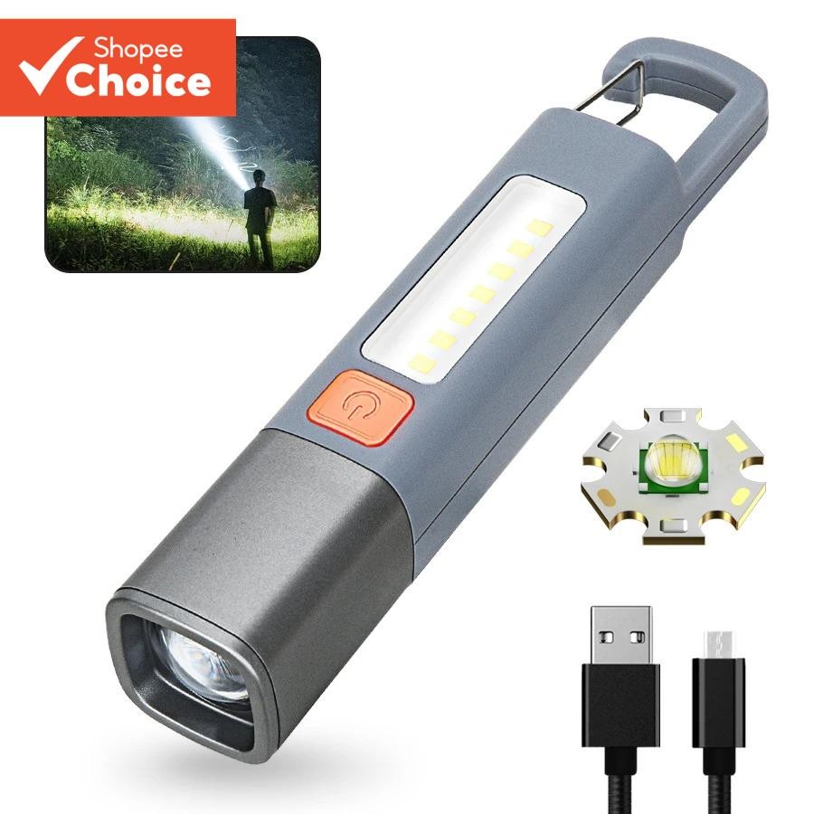 XIWANGFIRE Mini Portable Led Flashlight USB Rechargeable With Hook Zoomable Torch Outdoor ...
