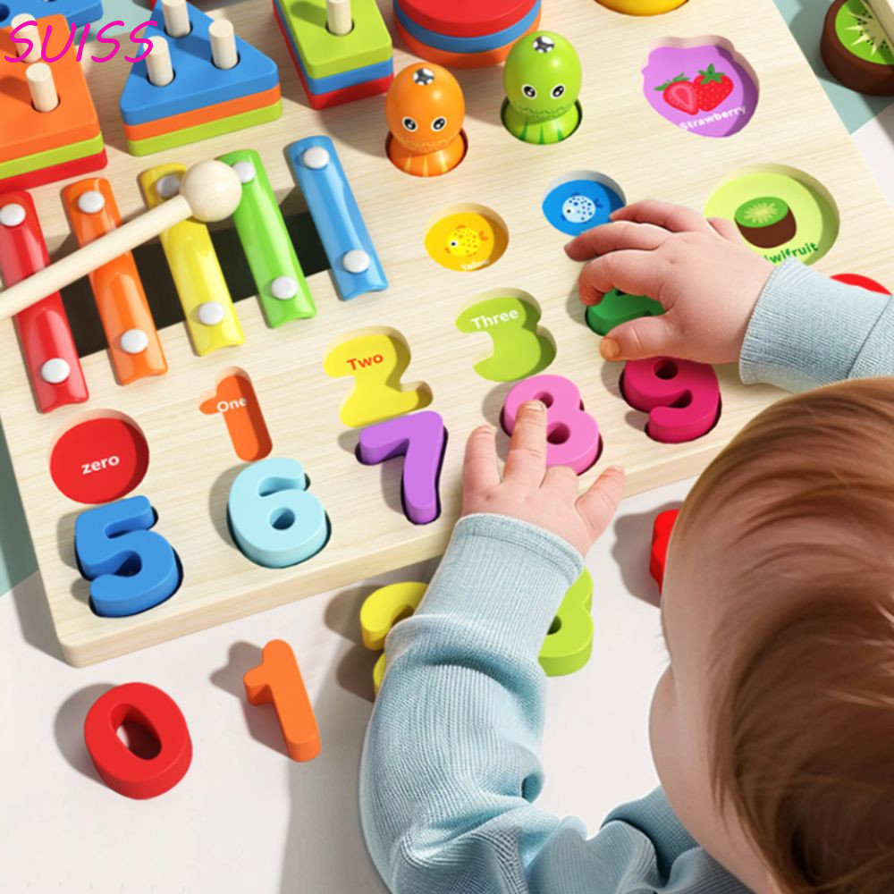 SUISS Wooden Geometric Stacked Toy, Color Sorting Exercise Hands-on ...