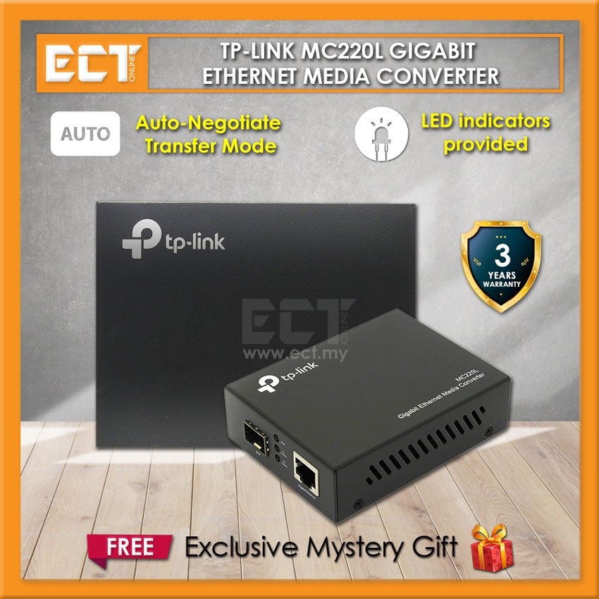 TP-Link MC220L Gigabit Ethernet Media Converter with LED Indicators ...