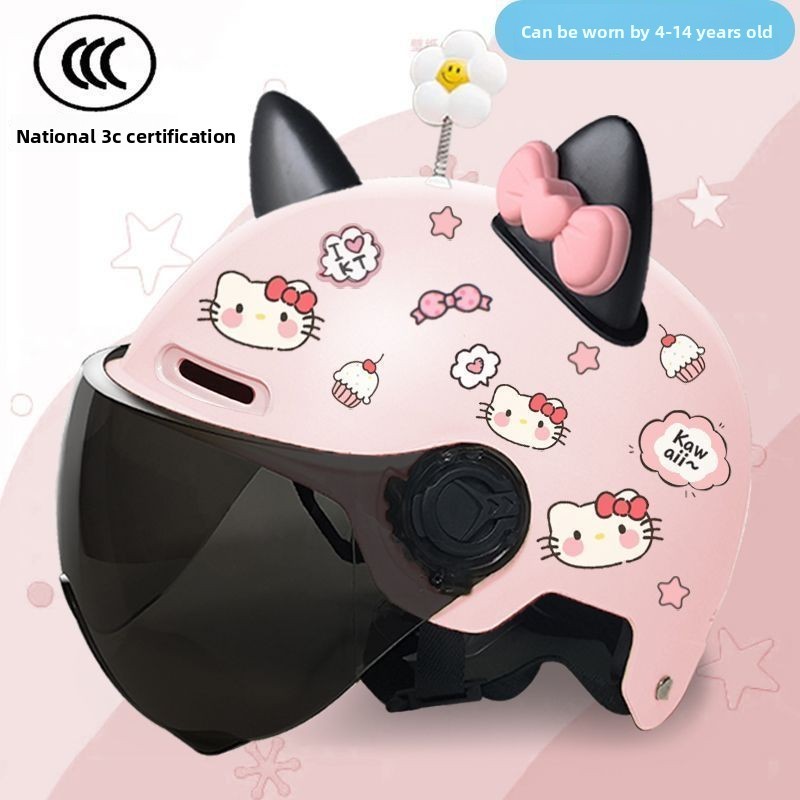Children Motorcycle Helmet-Cute HelloKitty Cat Ears Summer Student ...