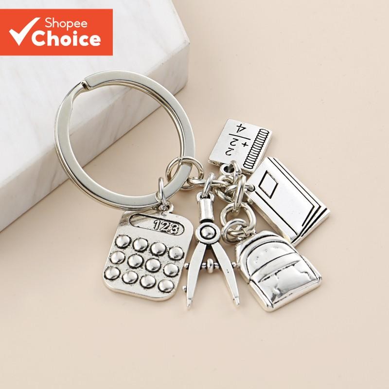 New Student Keychain School Supplies Key Ring Calculator Compasses Book ...
