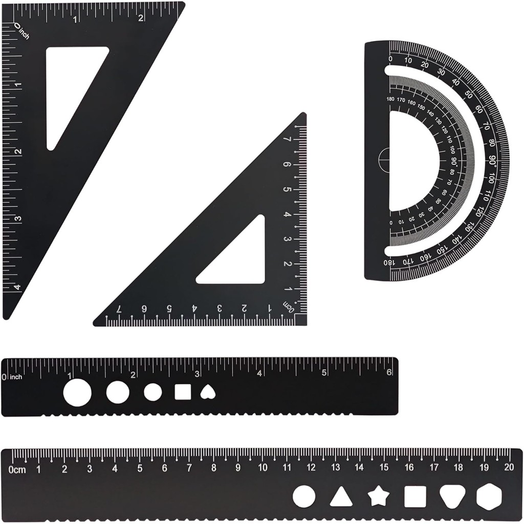5 Pcs Metal Geometry Set, Math Drafting Ruler Kit- Aluminum Triangle ...