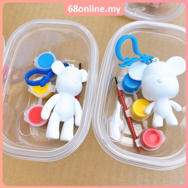 [Johor Seller] Diy Fluid Bearbrick Keychain Handmade Diy Colored Paint ...