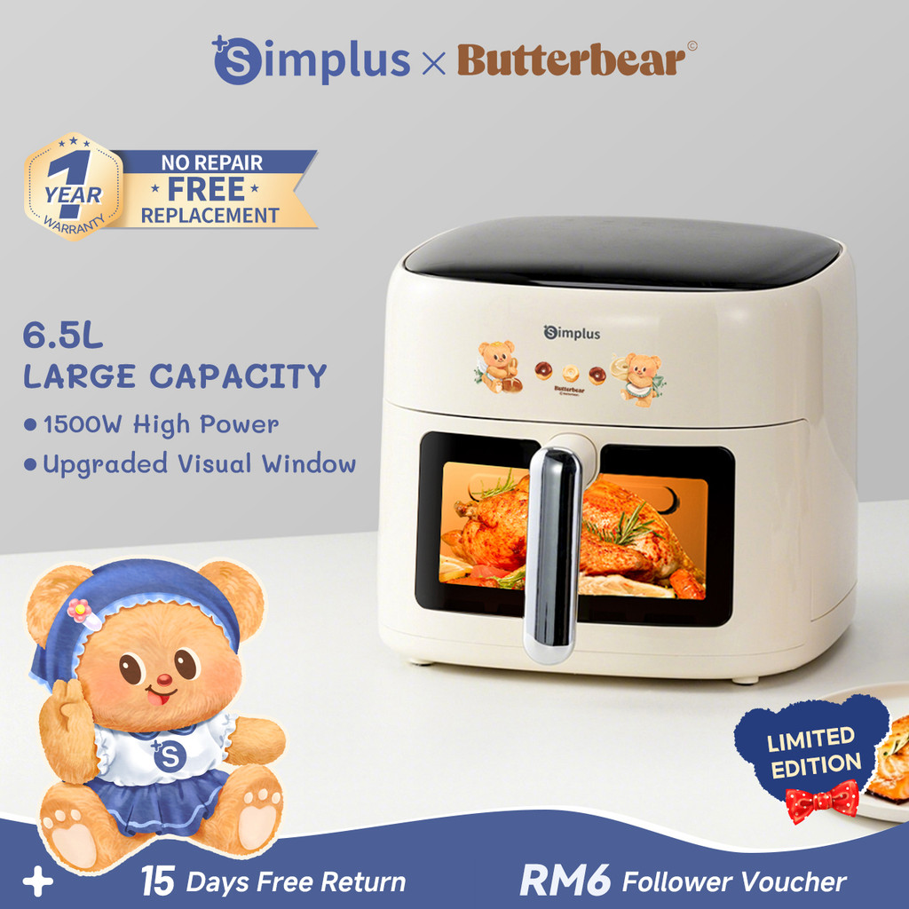 【Simplus×Butterbear】1500W Air Fryer 6.5L Large Capacity Visible Window ...
