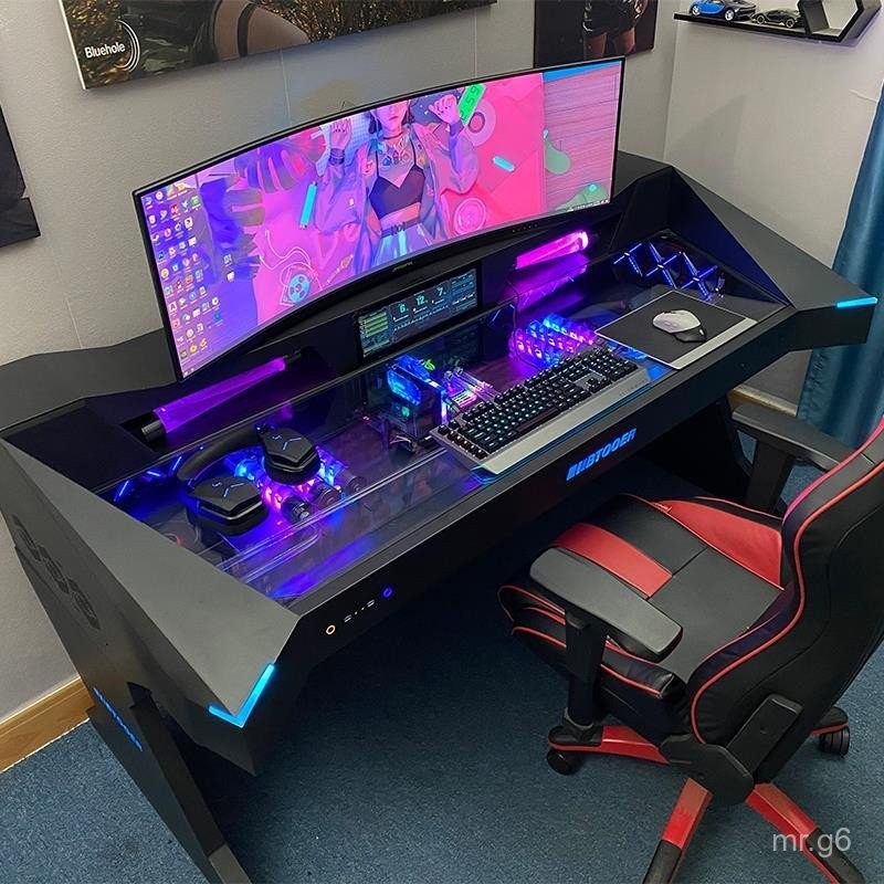 Btooer Computer Case All-in-One Desk Fully Transparent Water-Cooled ...