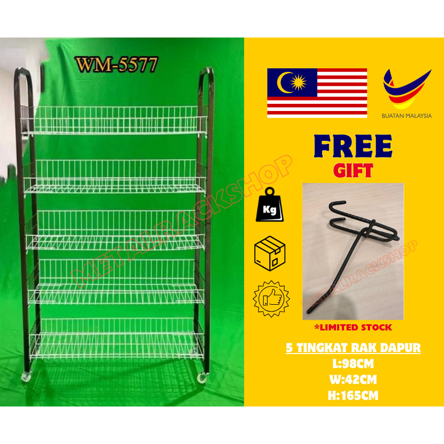 (Ready Stock)Heavy Duty 5 Tier Rack with roller/5Tingkat Pelbagai ...
