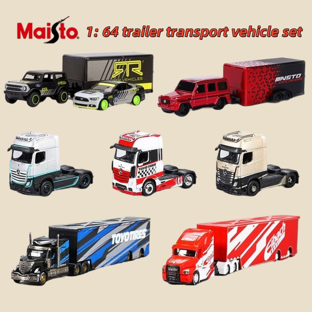 Maisto 1:64 Diecast Car Hauler Truck & Trailer Set for Collection and ...