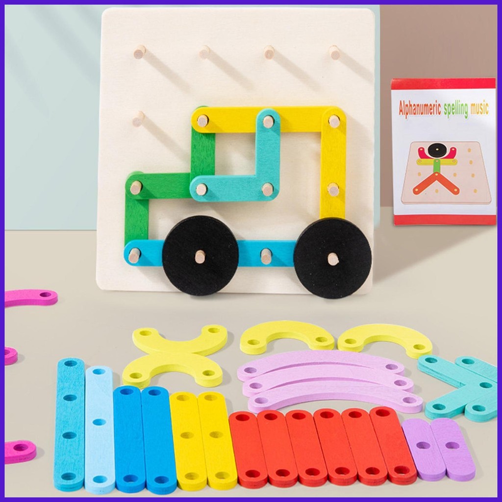 Wooden Peg Board Puzzle Stacking Shapes Pegboard Toys Creative Stacking ...