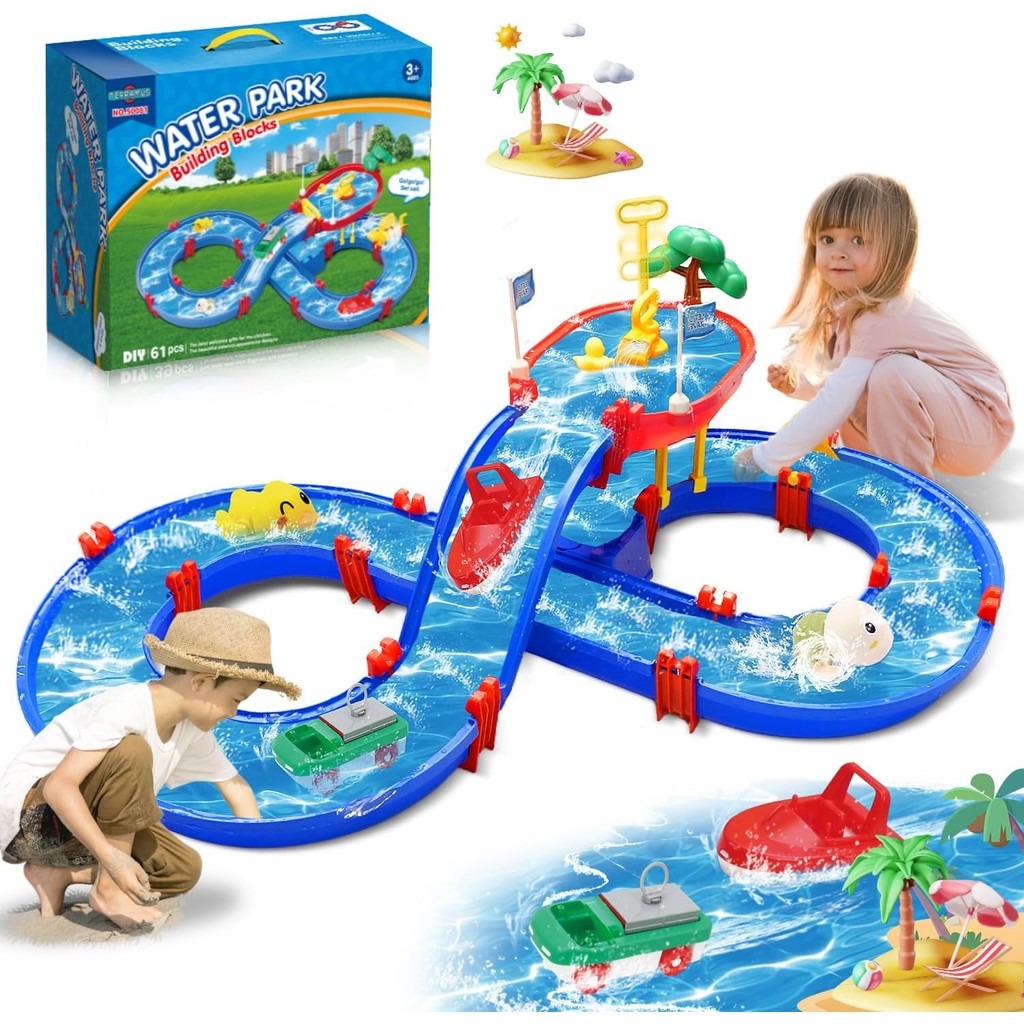 2-Tier Water Table Toys for Kids,61PCS Water Park Playset with Pump ...
