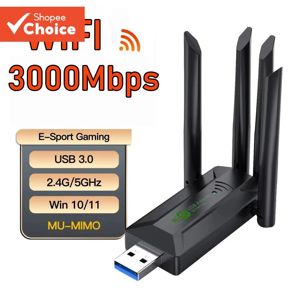 3000Mbps WiFi USB Adapter for PC Laptop 2.4G 5Ghz 802.11AC 4 Antennas ...